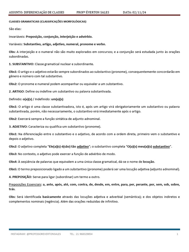 DIFERENCIAÇÃO DE CLASSES EXERCÍCIOS SEM GABARITO | PDF | Pronome ...