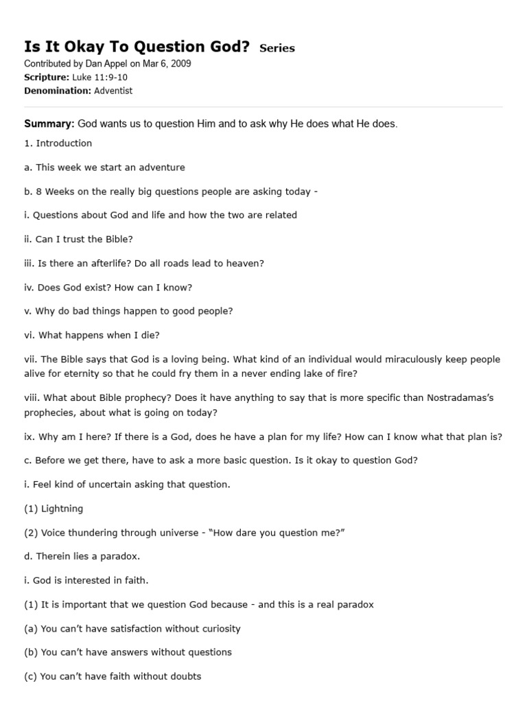 Questioning God: A Faith Exploration | PDF | God | Jesus