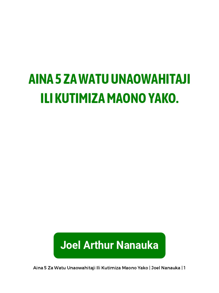 Aina 5 Za Watu Unaowahitaji Ili Kutimiza Maono Ebook | PDF
