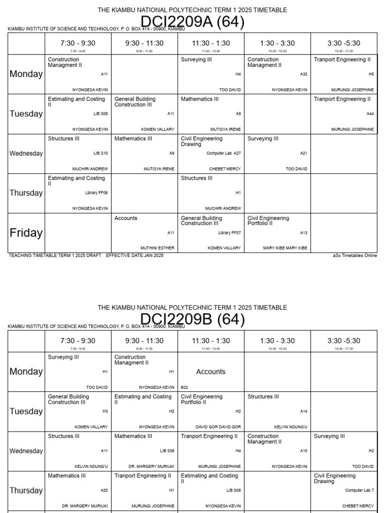Term 1 2025 All Classes Timetable | PDF | Science | Physical Sciences