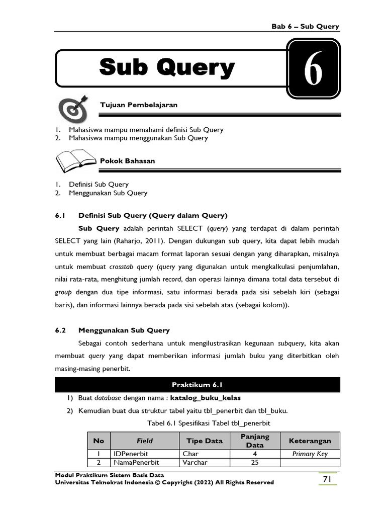 FIX FIX Bab 6 - Sub Query | PDF
