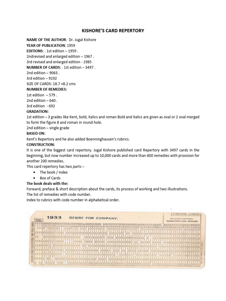 KISHORE card repertory | PDF | Homeopathy