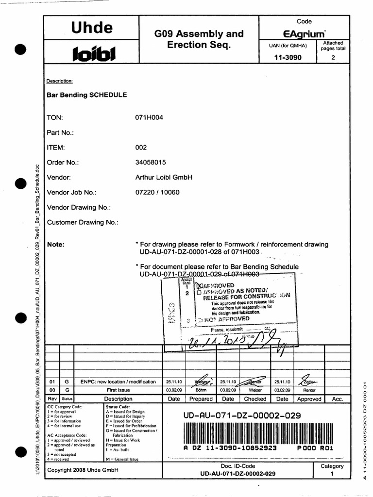 UD-AU-071-DZ-00002-029 - 000 - 01 - Bar Bending Schedule - 071H004 | PDF