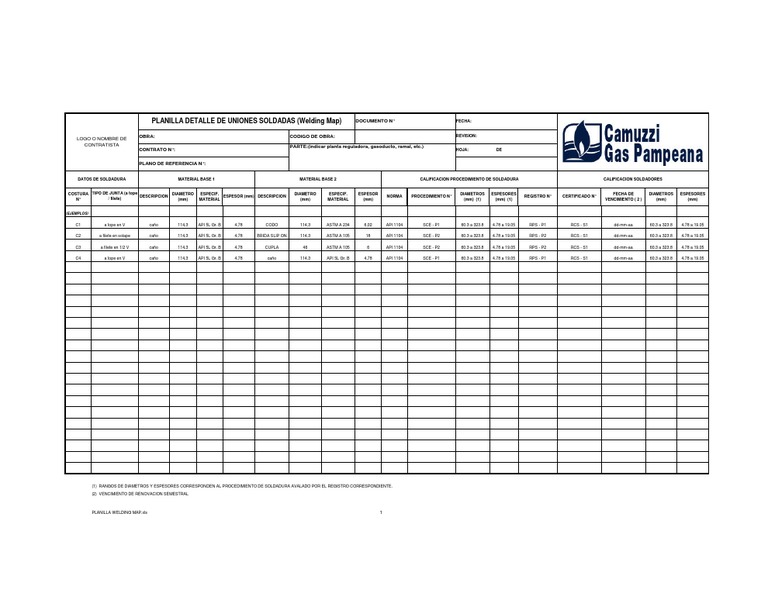 Planilla Welding Map