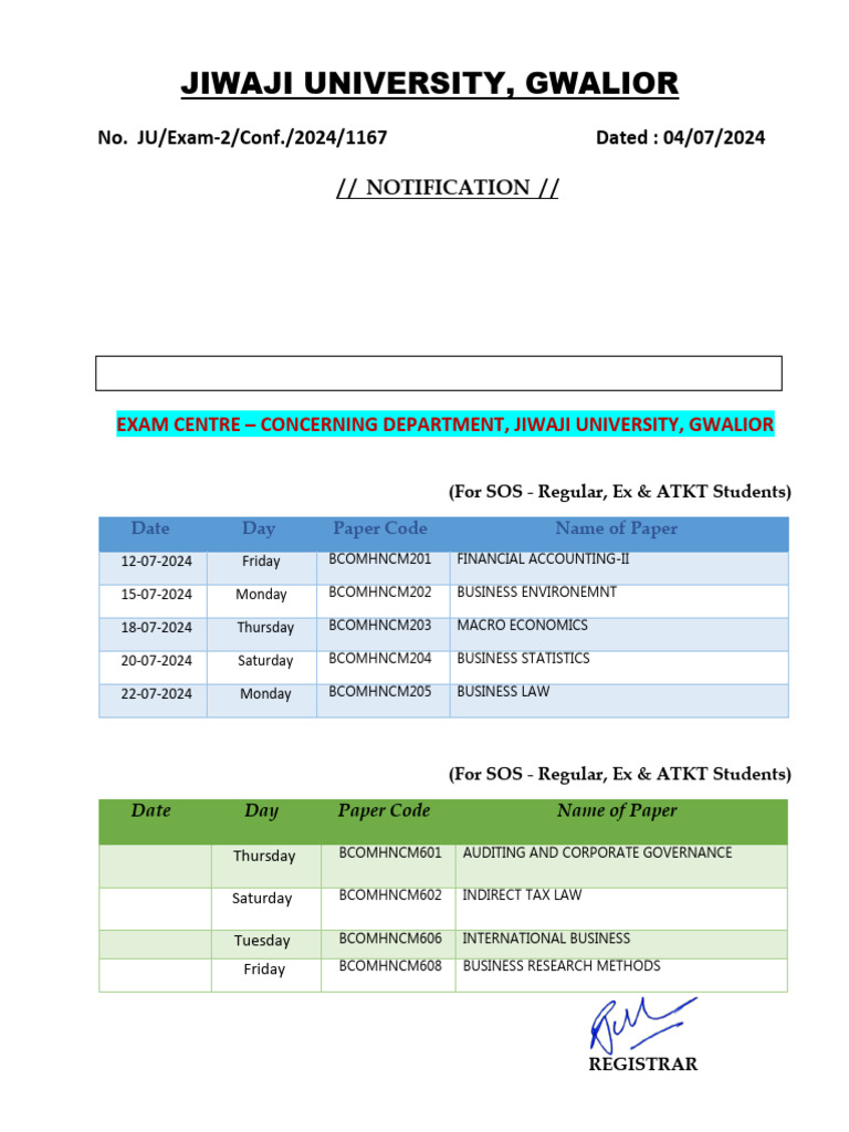 Time Table July 2024 | PDF
