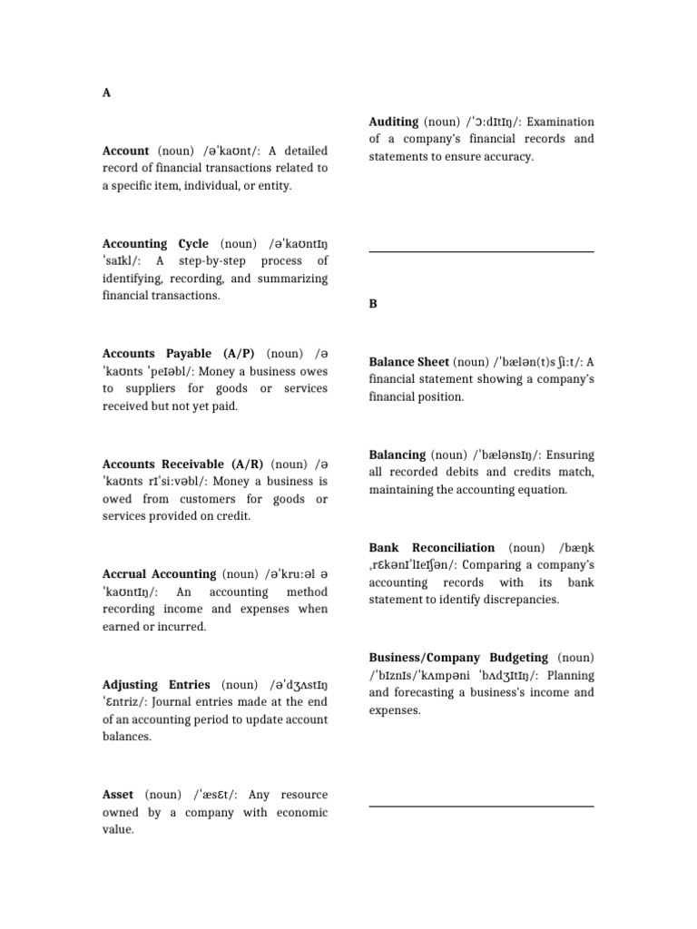 Accounting Terms Dictionary Guide | PDF | Debits And Credits | Expense