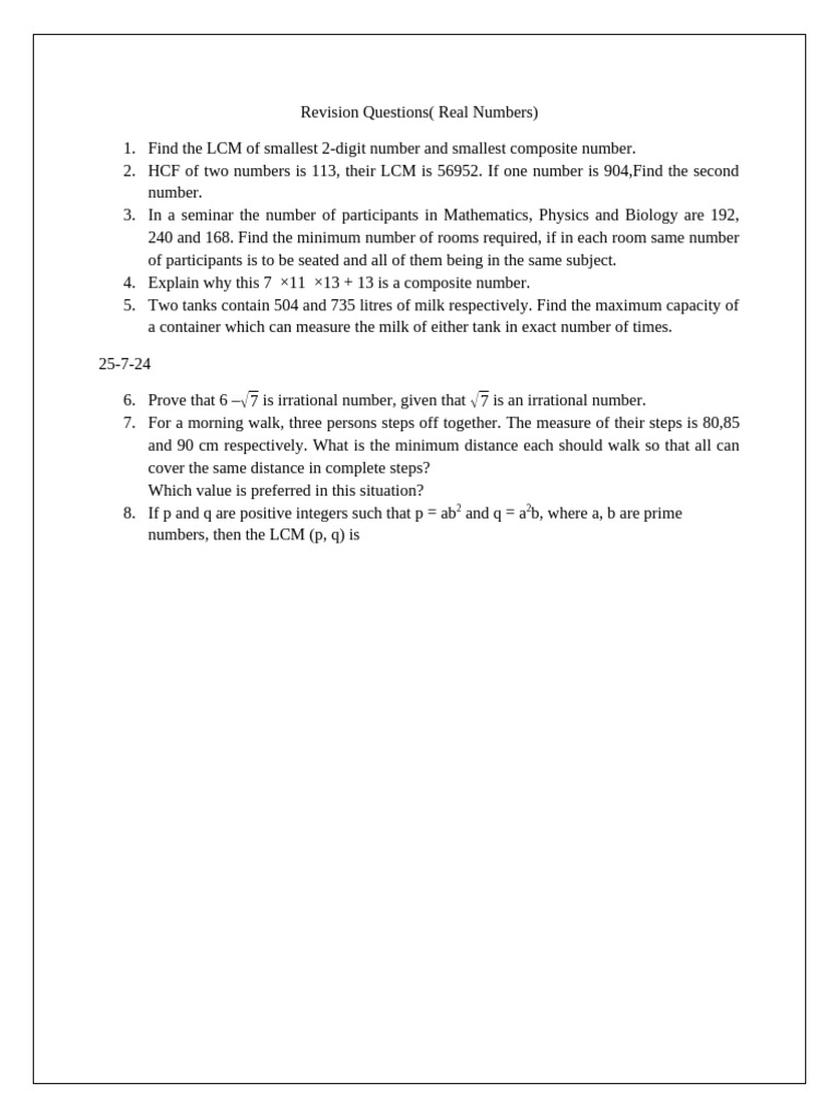 M. Real No - Ques. | PDF