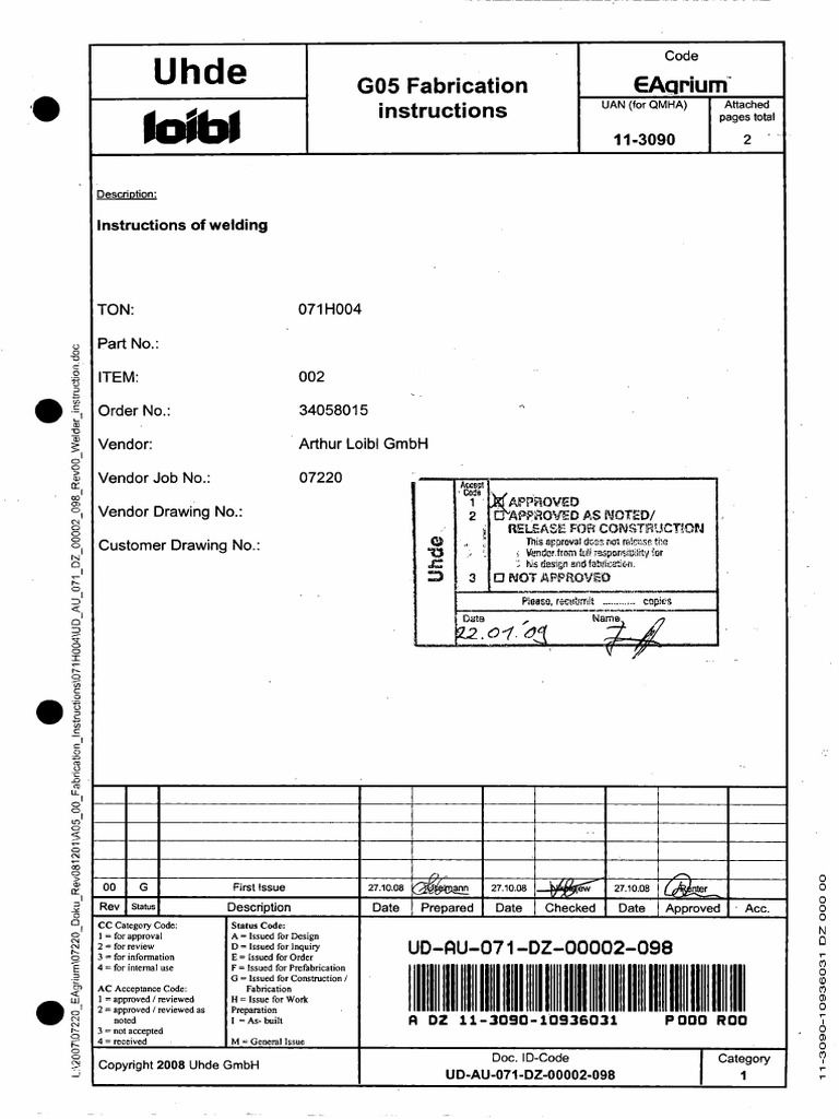 UD-AU-071-DZ-00002-098 - 000 - 00 - Instructions of Welding - 071H004 | PDF