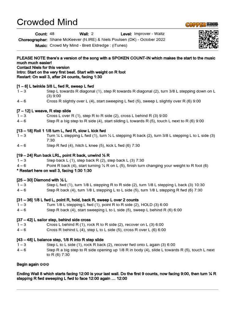 crowded-mind line dance stepsheet | PDF | Dances | Performing Arts