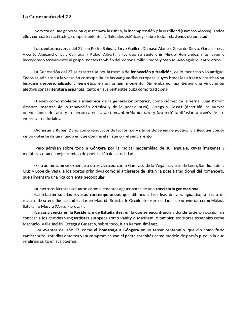 Características de la Generación del 27 | PDF | Literatura española ...
