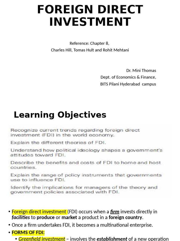 IB Foreign Direct Investment PPT | PDF | Foreign Direct Investment | Taxes
