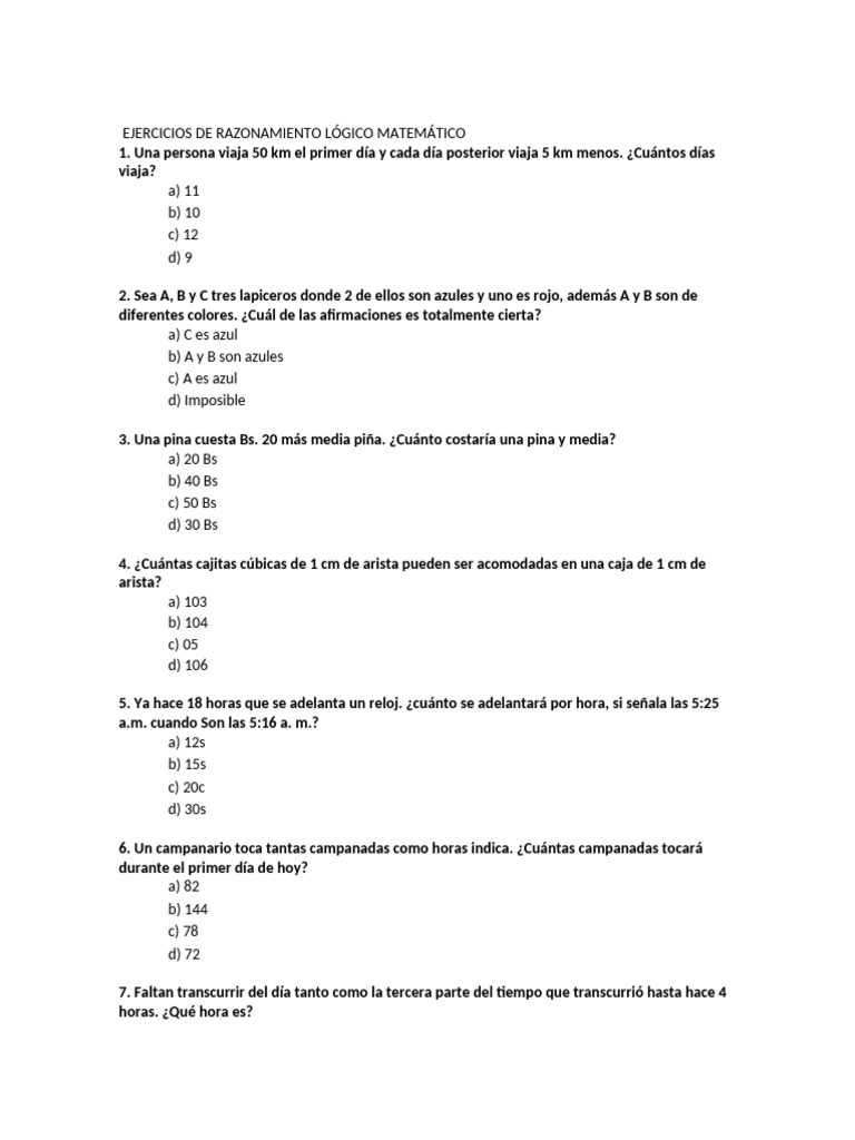 Ejercicios de Razonamiento Lógico Matemático | PDF