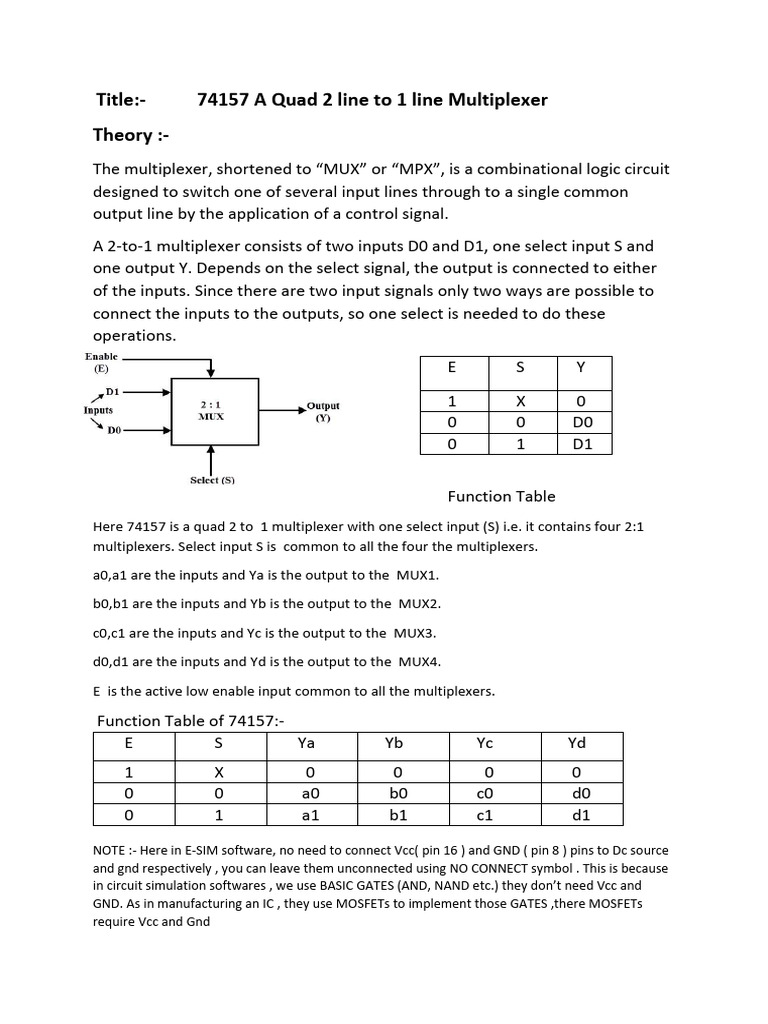 AQuad 2lineto1line Multiplexer | PDF | Digital Technology | Electronics