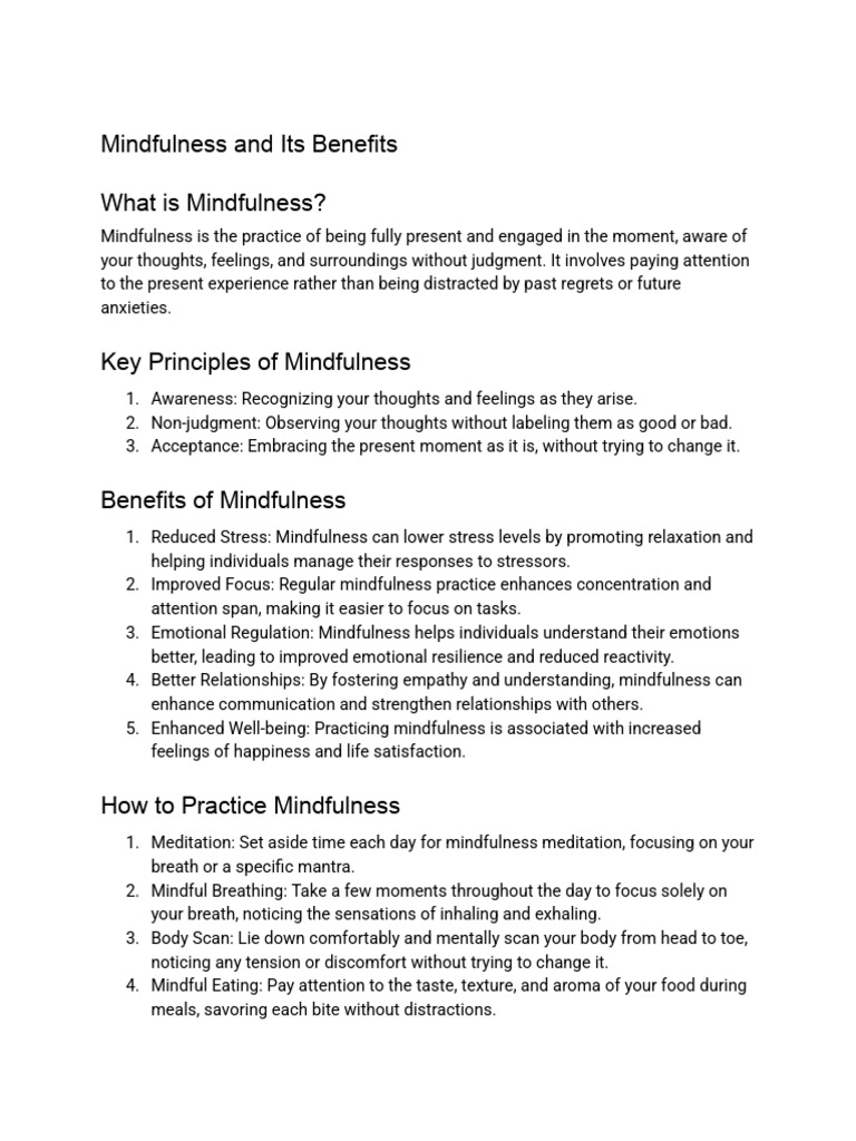 Mindfulness and Its Benefits Notes | PDF