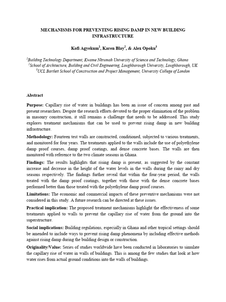 Mechanisms For Preventing Rising Damp | PDF | Concrete | Infrastructure