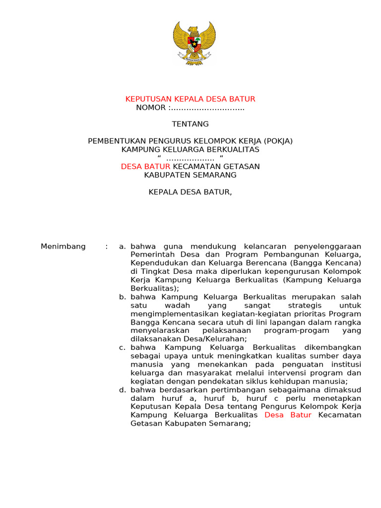Pokja Kampung Keluarga Desa Batur | PDF
