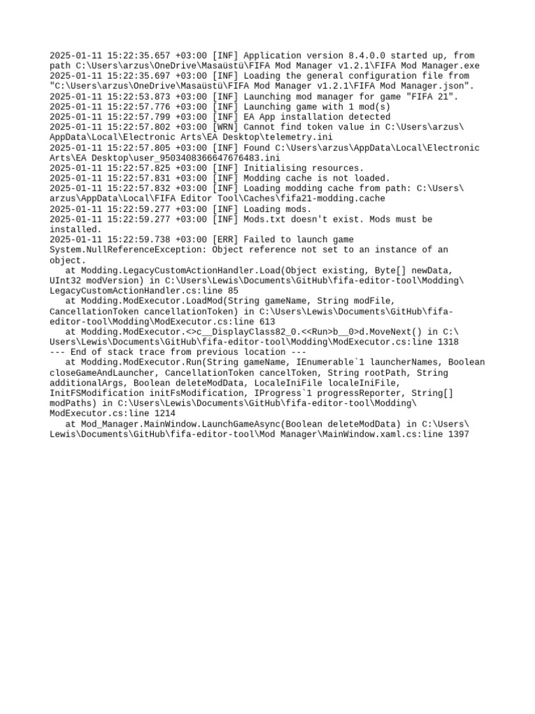 FIFA Mod Manager Log20250111 | PDF | Computer Architecture | Computing Platforms