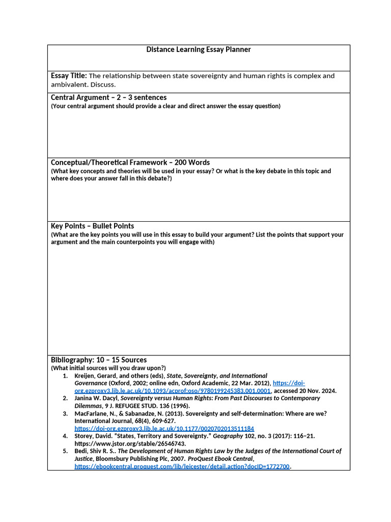 Distance Learning Essay Planner1 | PDF