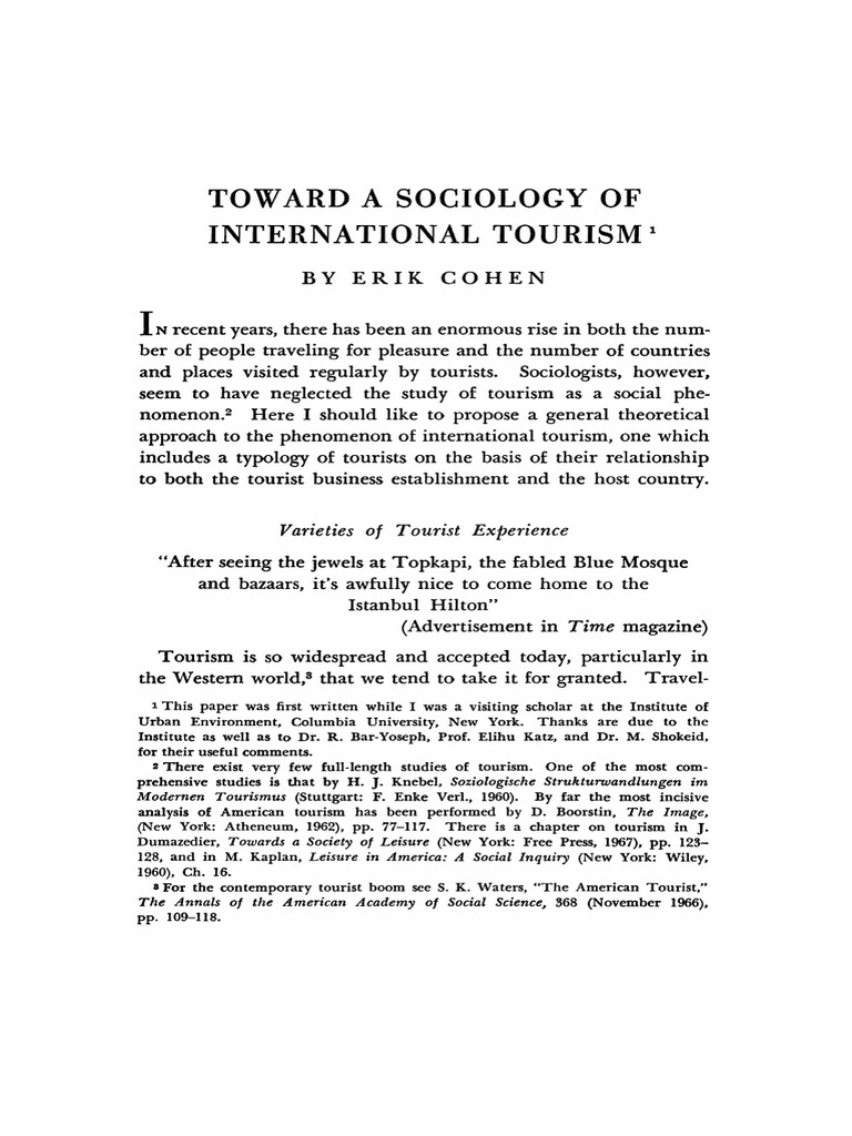 Cohen (1972) Towards A Sociology of International Tourism | PDF | Tourism