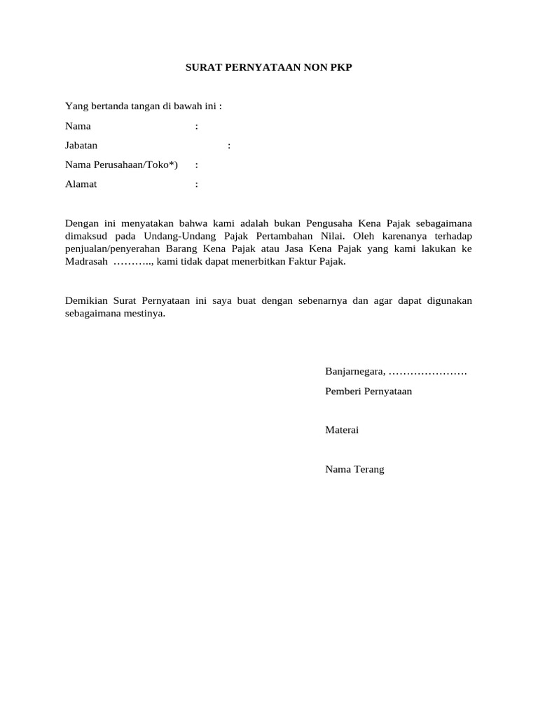 Surat Pernyataan Non PKP | PDF