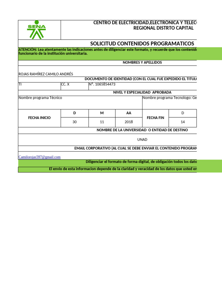 Solicitud de Contenidos Programáticos | PDF