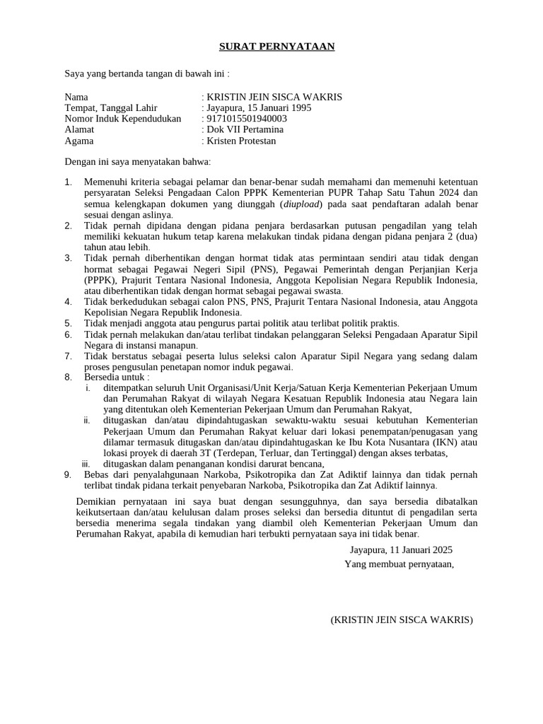 3636 Pernyataan PPPK Pupr | PDF