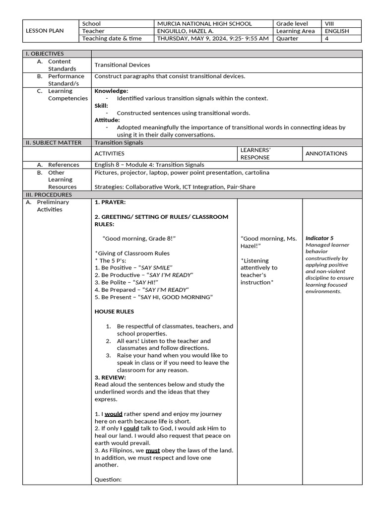 Lesson Plan With Kra | PDF | Learning | Teachers