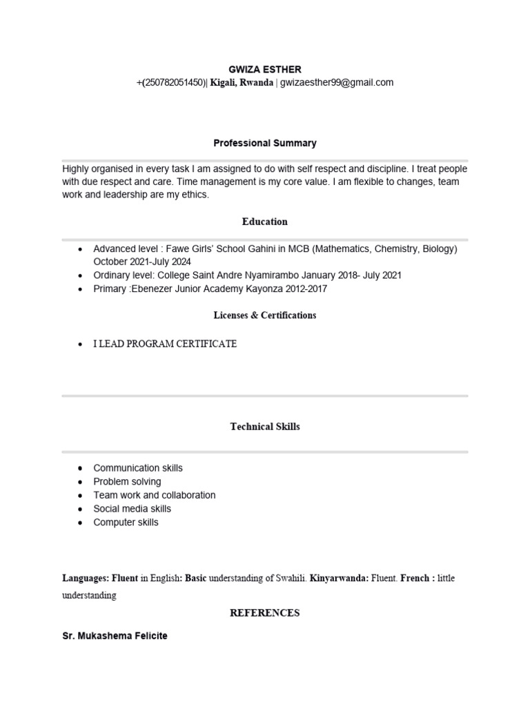 Gwiza Esther CV | PDF