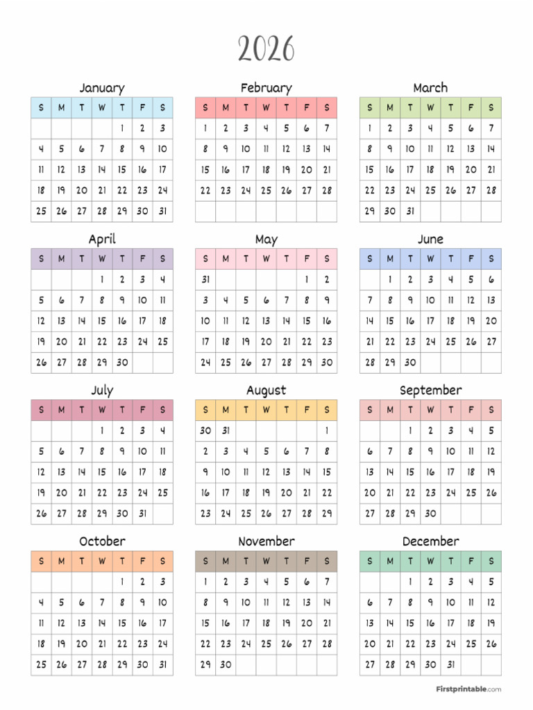 Printable Planner 2026 Calendar - Firstprintable - Com | PDF