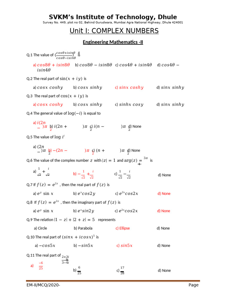 729459079-Unit-I-Complex-Numbers-MCQ | PDF | Euclidean Geometry | Hyperbolic Geometry