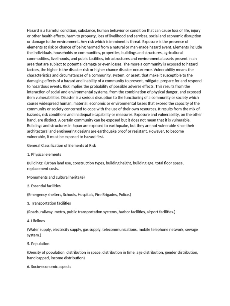 Classification of Elements at Risk | PDF | Hazards | Risk
