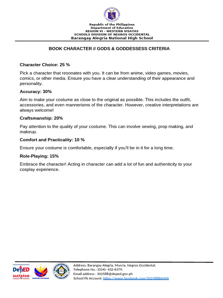 Cosplay Criteria for Character Selection | PDF