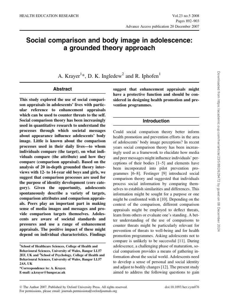 Social Comparison and Body Image in Adolescence: A Grounded Theory ...