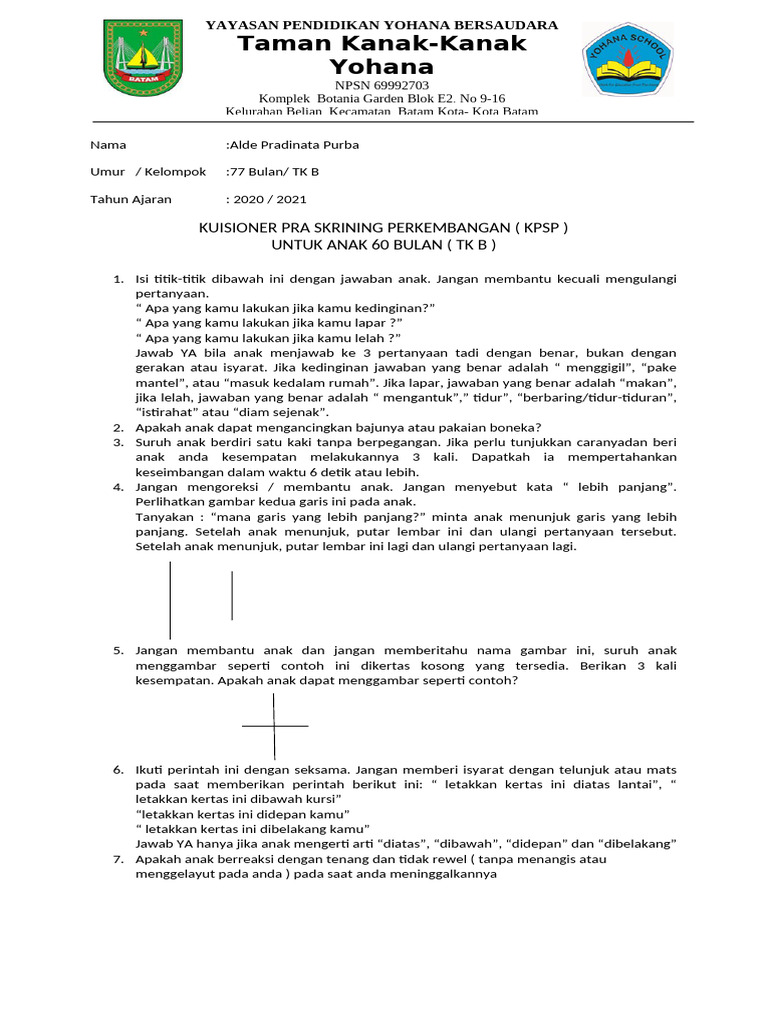 Kusioner TK Skrining | PDF