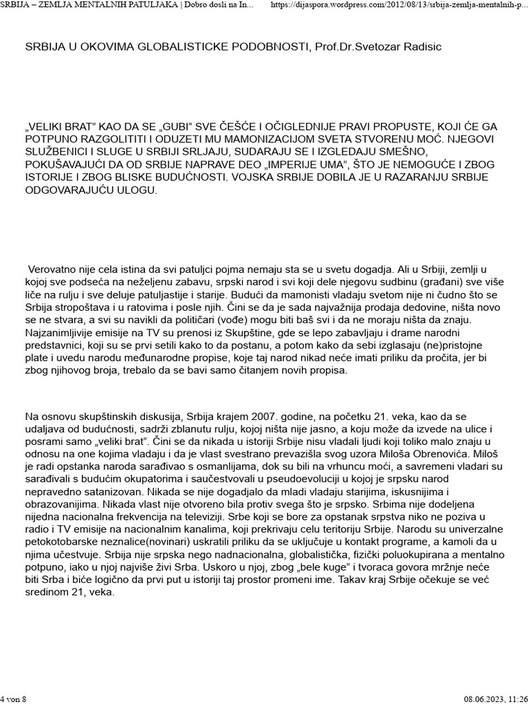 A. Srbija-U-Okovima-Globalisticke-Podobnosti - Dr.S.Radisic | PDF