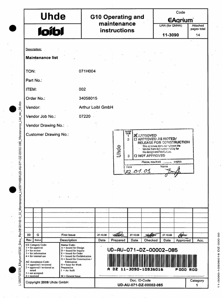 UD-AU-071-DZ-00002-085 - 000 - 00 - Maintenance List - 071H004 | PDF