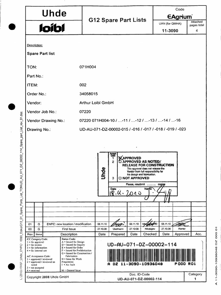 UD-AU-071-DZ-00002-114 - 000 - 01 - Spare Part List With Prices ...