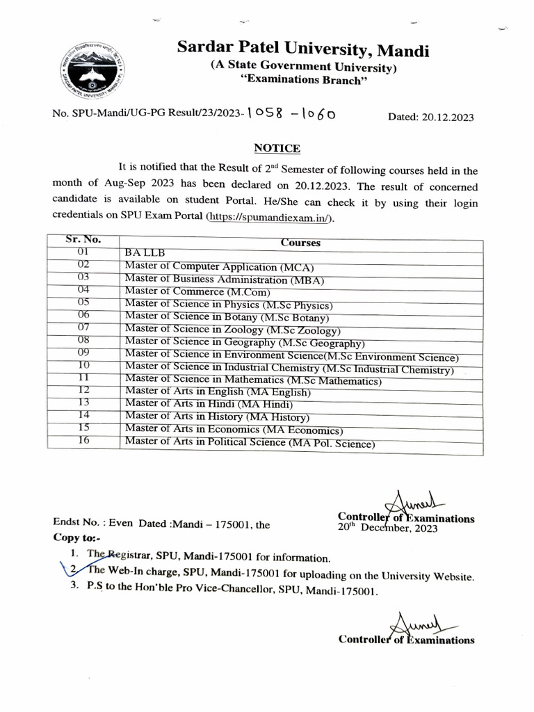 Notification Regarding Declaration of 2nd Semester Result of Various UG and PG Courses | PDF
