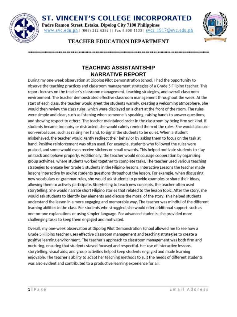 Narrative-Report-Format-1 | PDF | Classroom Management | Teachers