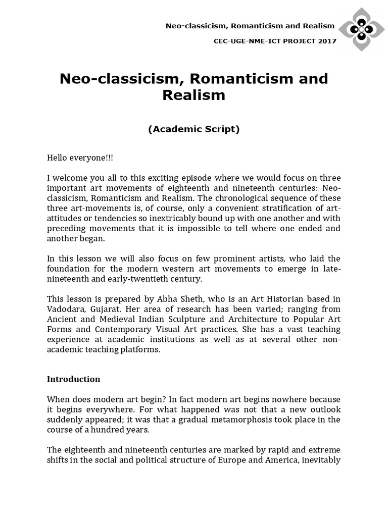 script | PDF | Romanticism | Realism (Arts)