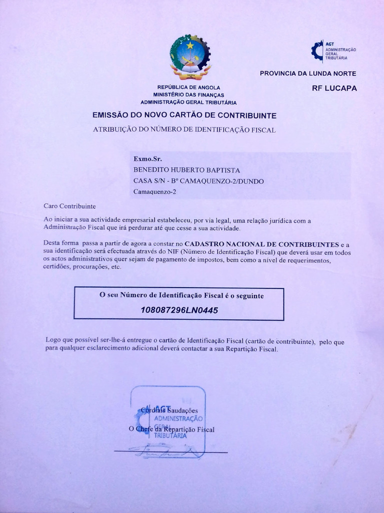 Cartão Do Contribuinte | PDF