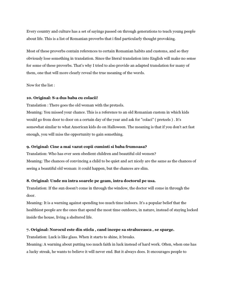 Romanian Proverbs - Internet Compilation | Download Free PDF | Proverb
