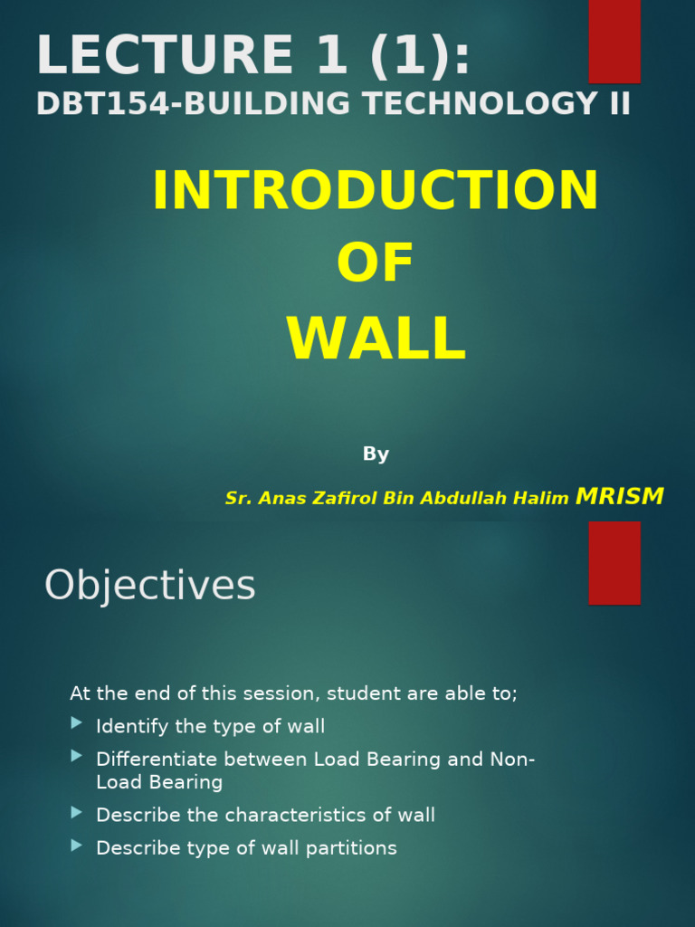 Lecture 1 (1) - Introduction of Walls | PDF | Wall | Roof