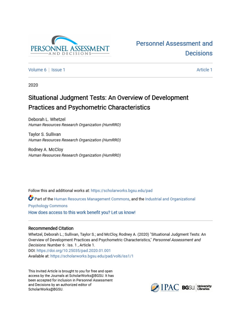 HR Insights: Situational Judgment Tests | PDF | Validity (Statistics ...
