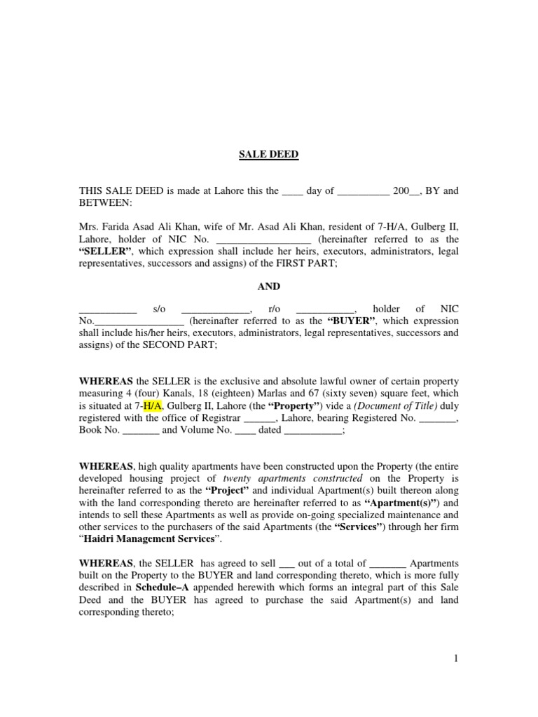 Sale Deed | PDF | Deed | Sales