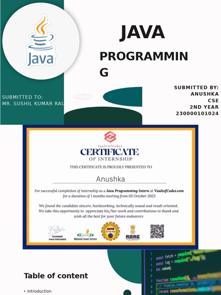 Mini Internship Pdf Object Oriented Programming Method Computer Programming