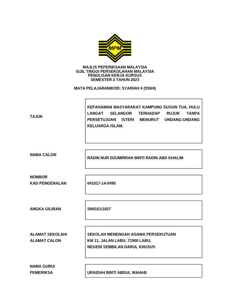 RADIN NURDZUMIRRAH - KK SYARIAH 2023 (3) (2) (2) | PDF
