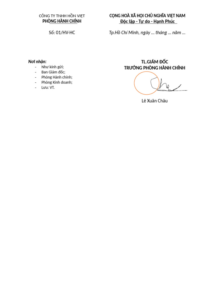 Số: 01/HV-HC: Nơi nhận | PDF