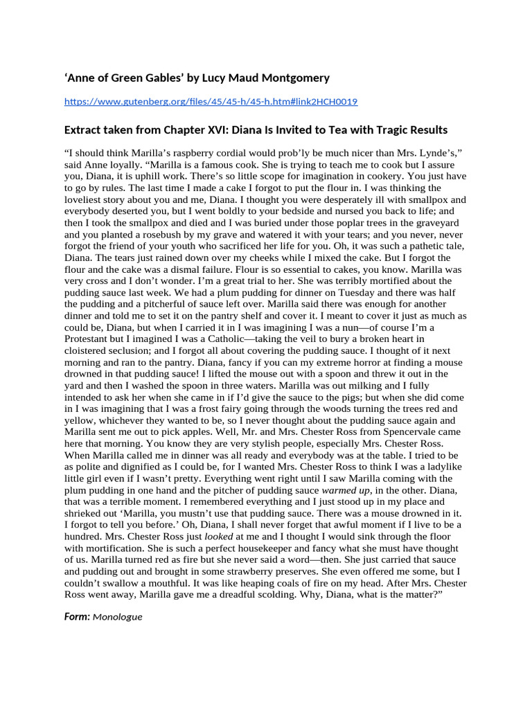 Anne's Humorous Cooking Mishap Monologue | PDF | Monologue