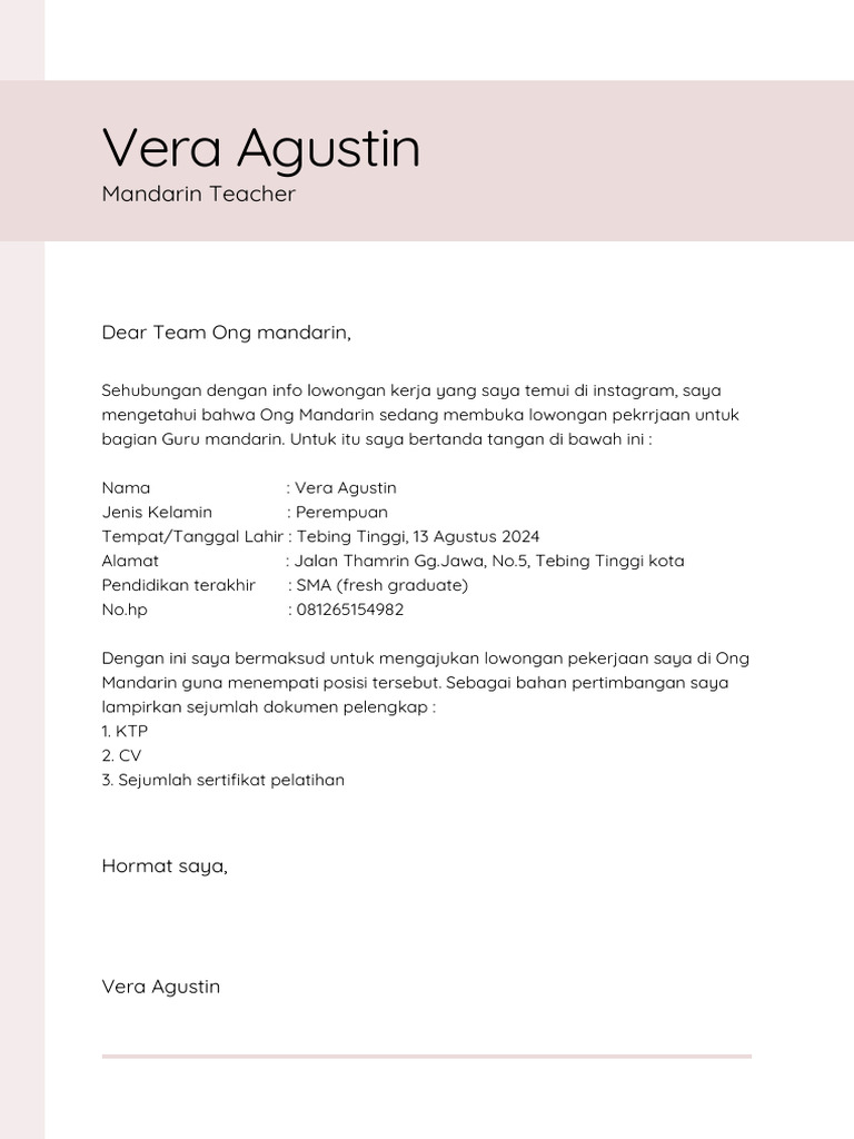 Surat Lamaran Kerja | PDF